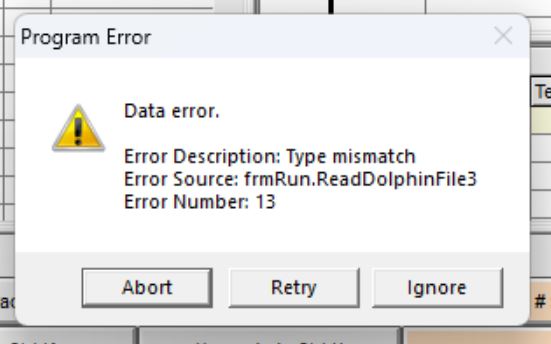 Data Error 13 when Getting Times from CTS Dolphin Timing